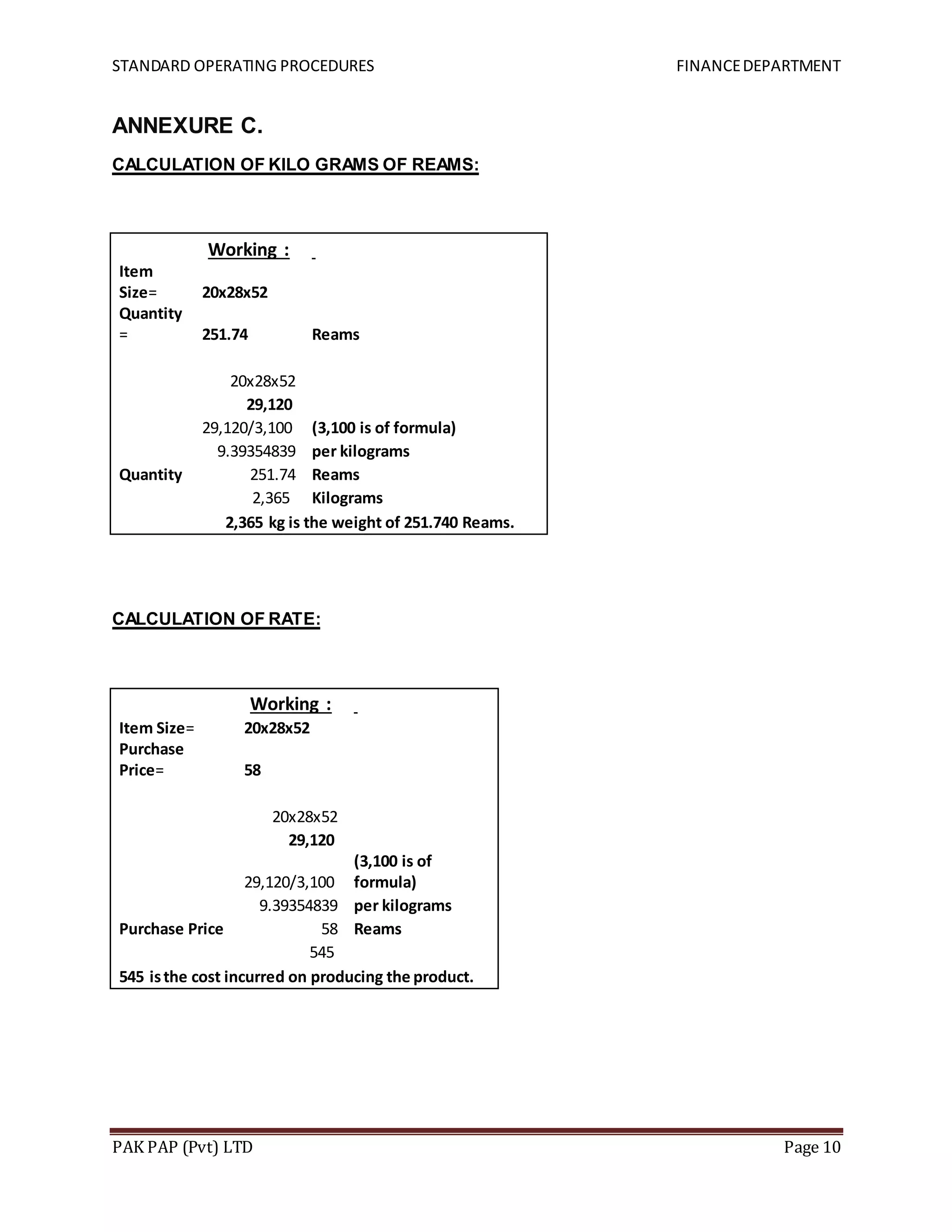 SOPs of Finance Dept | DOCX