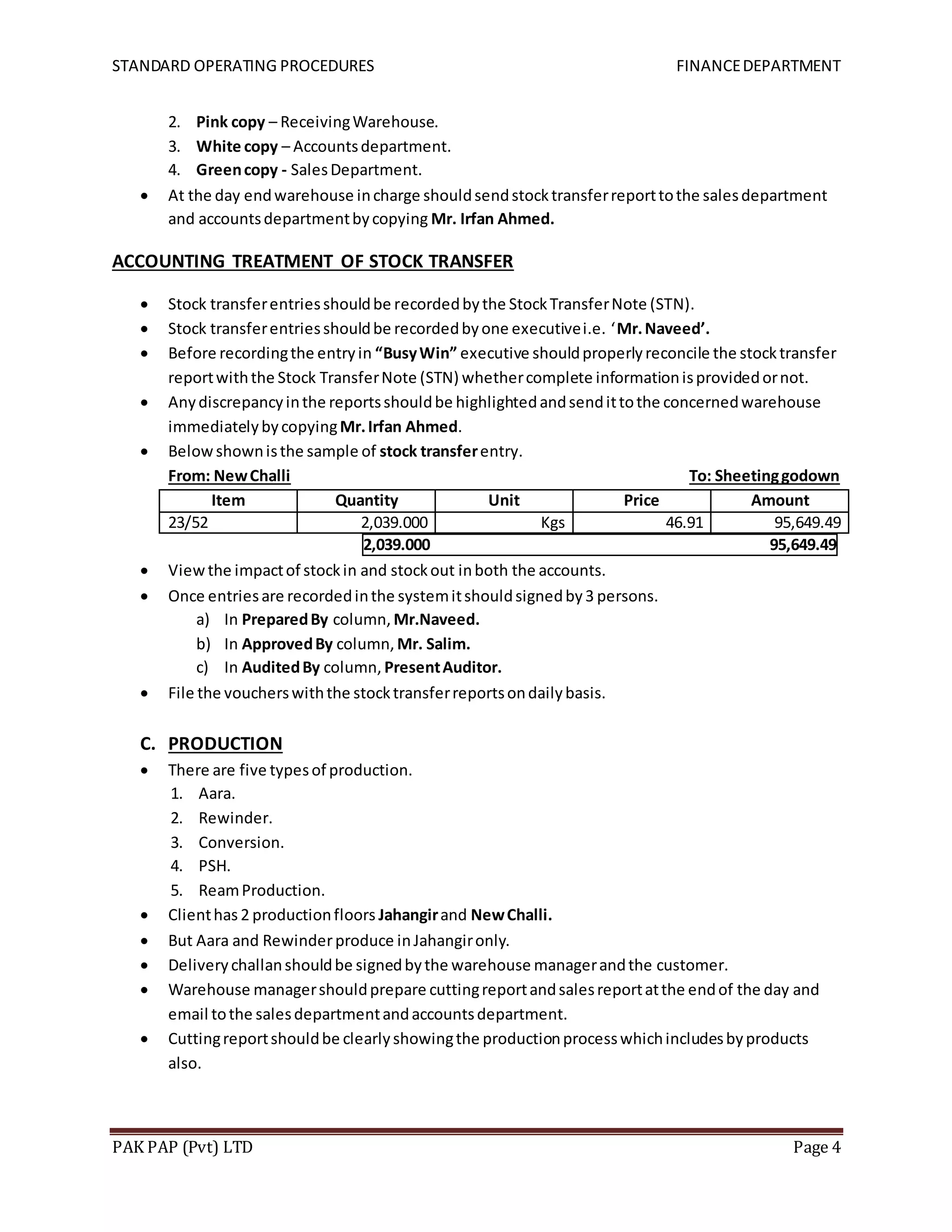 SOPs of Finance Dept | DOCX