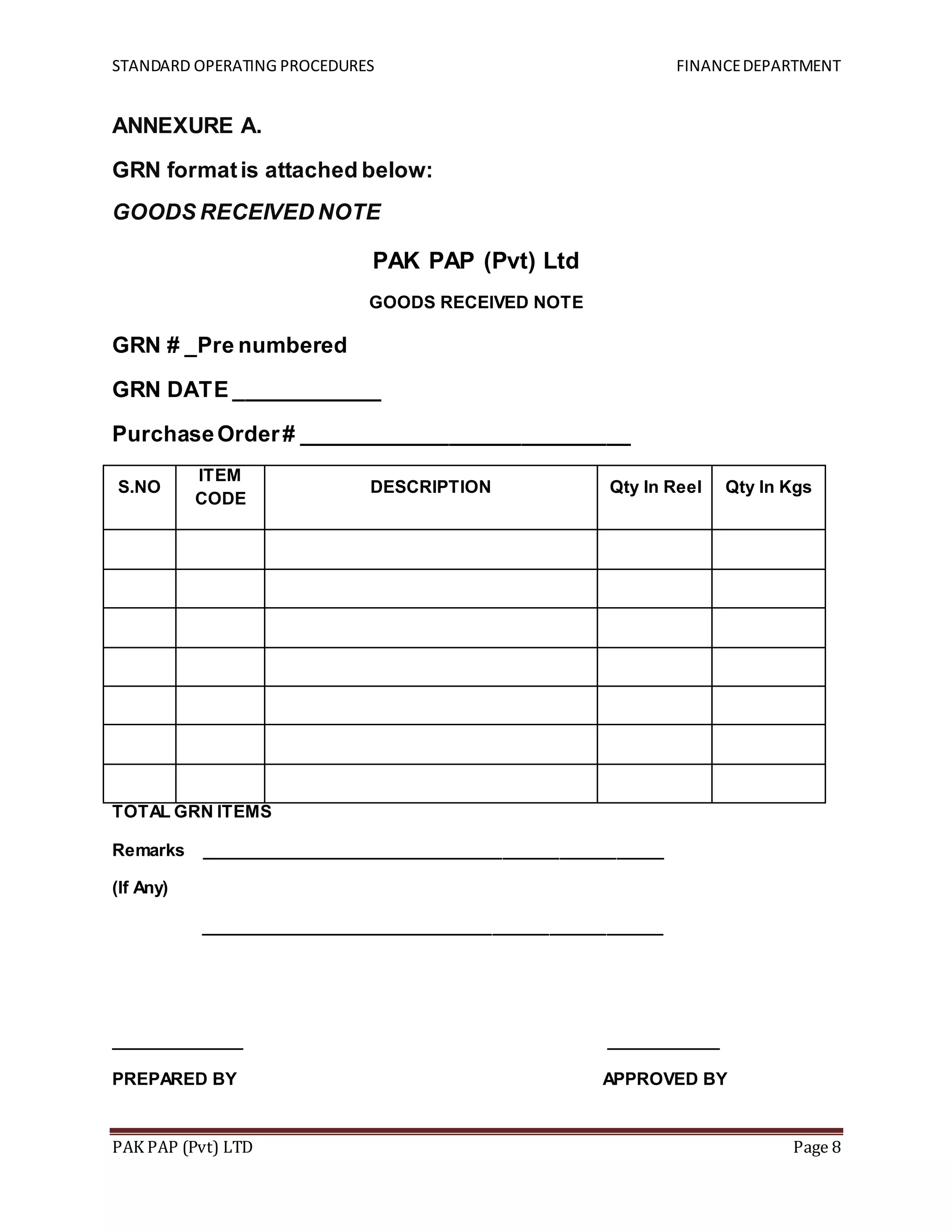 SOPs of Finance Dept | DOCX