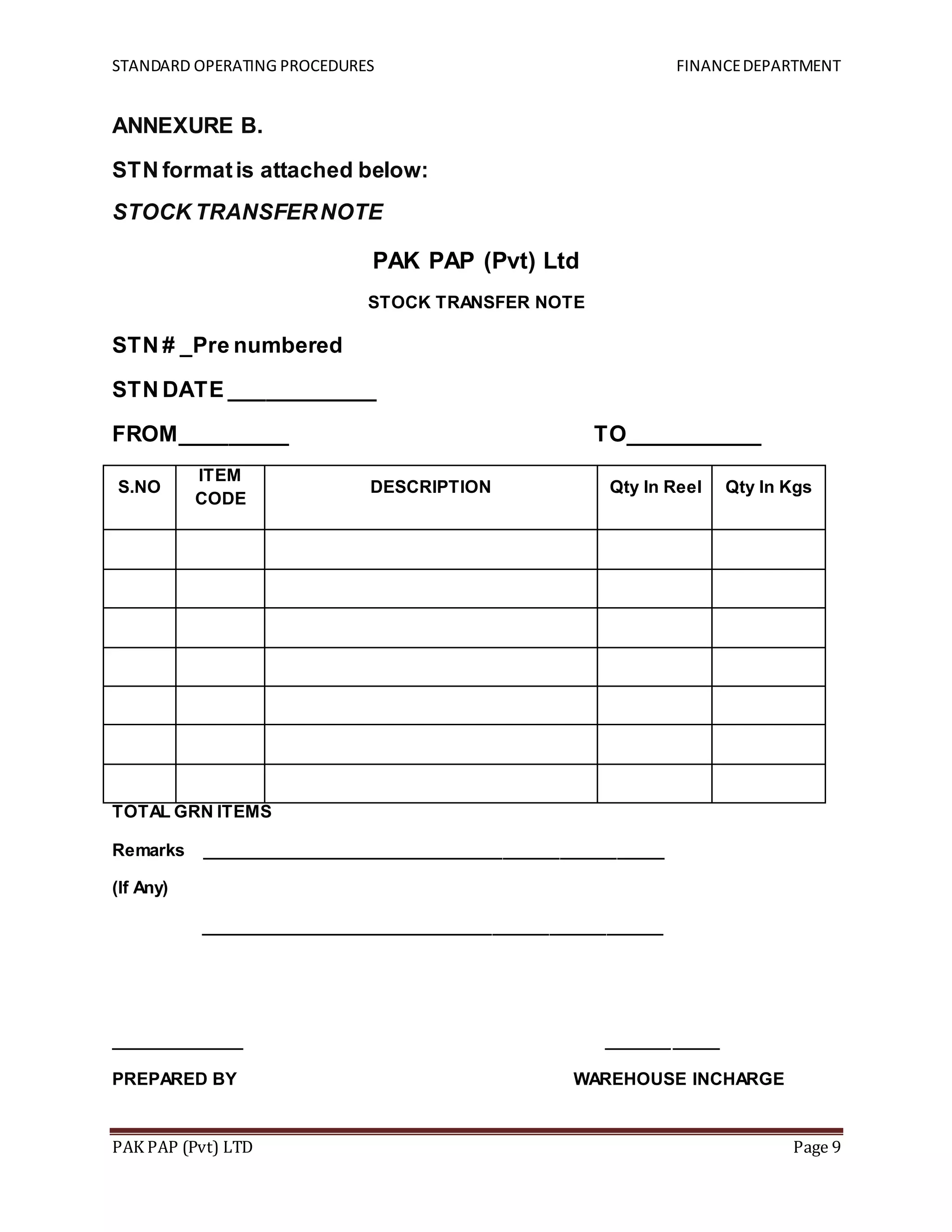 SOPs of Finance Dept | DOCX