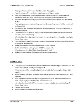 SOPs of Finance Dept | DOCX