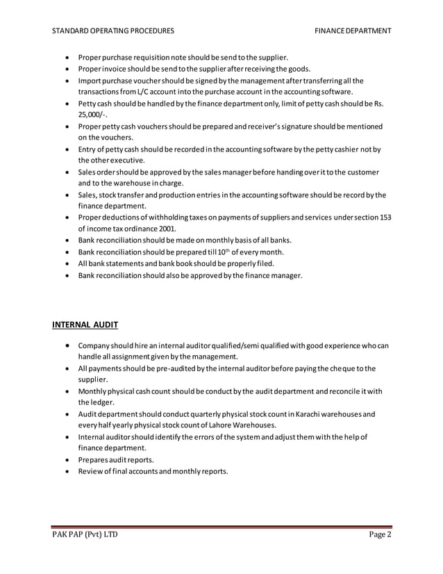 SOPs of Finance Dept | DOCX | Credit Cards | Personal Debt