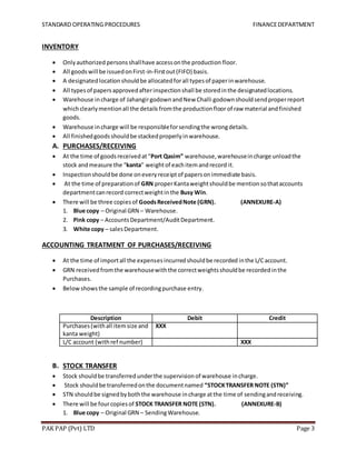 SOPs of Finance Dept | DOCX