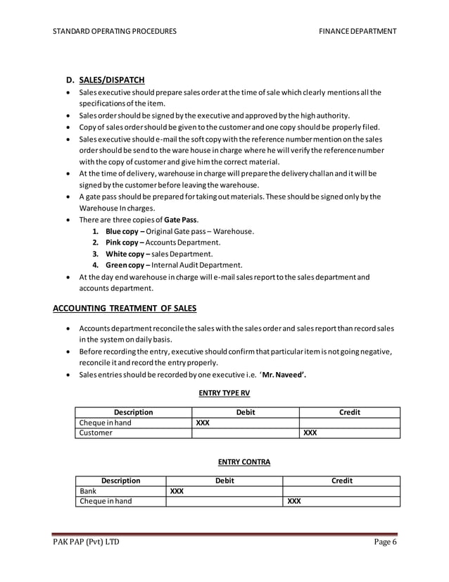 SOPs of Finance Dept | DOCX | Credit Cards | Personal Debt