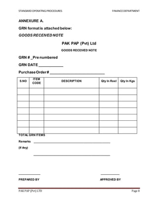 SOPs of Finance Dept | DOCX
