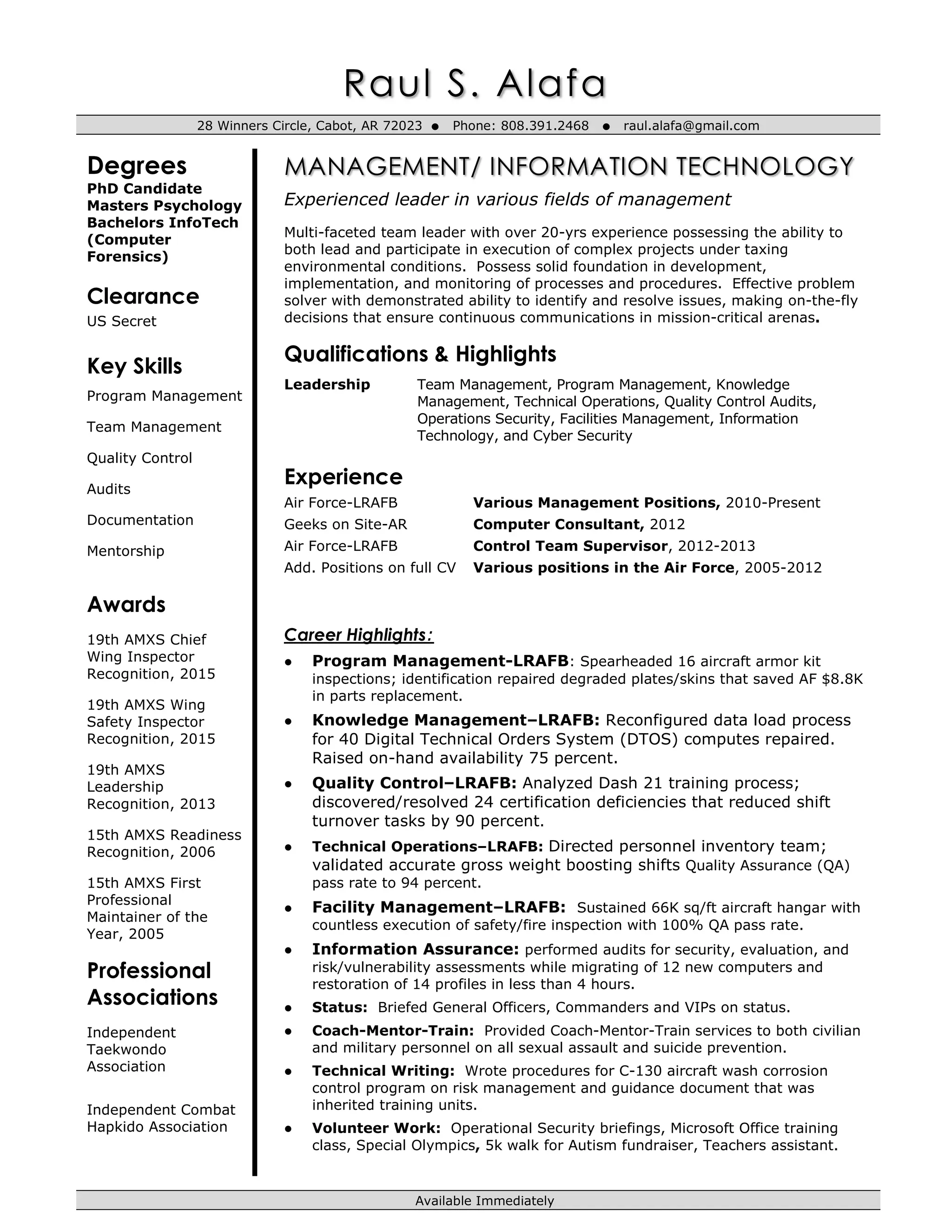 CV Raul Alafa 1 sheet May2016 | PDF