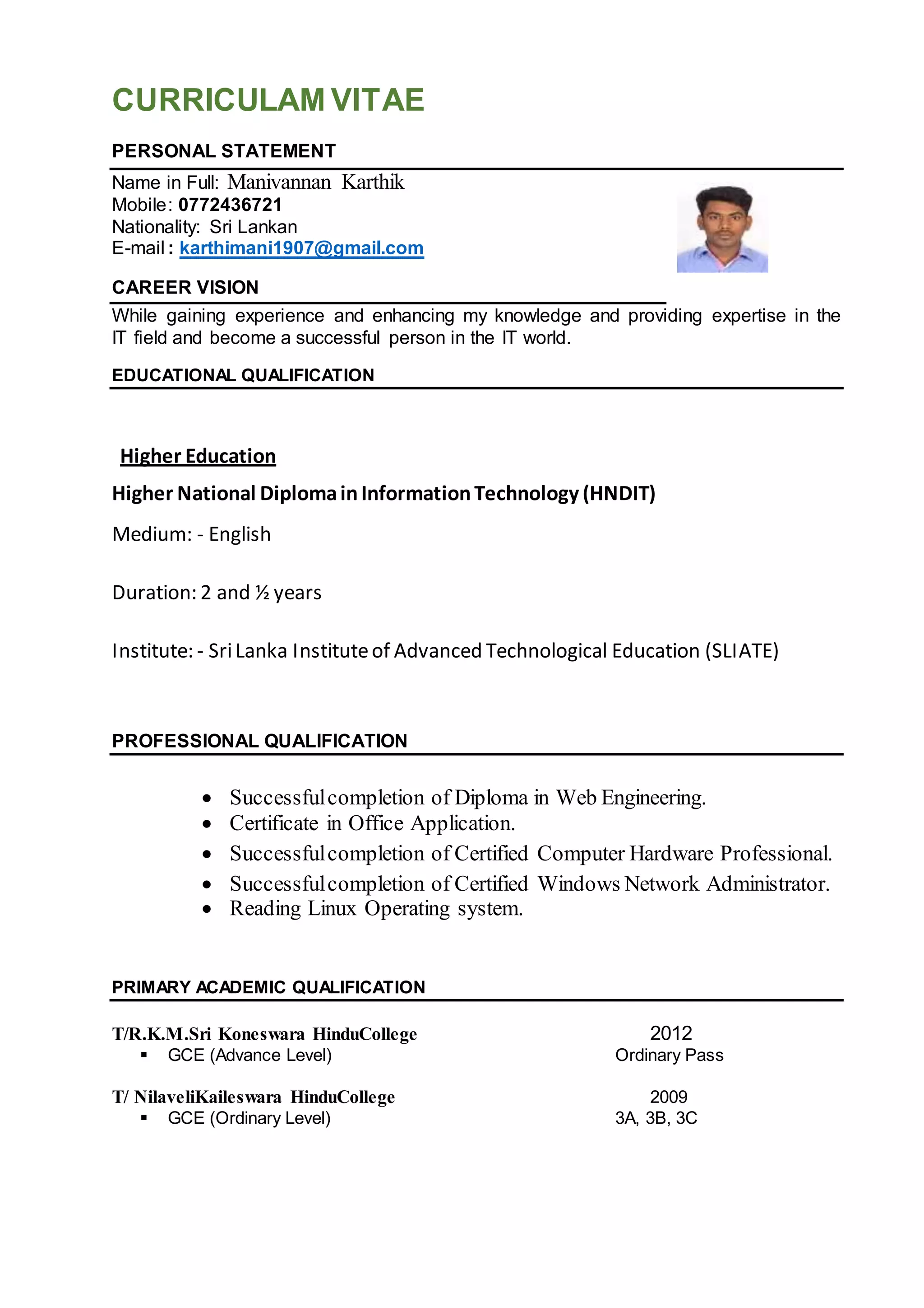 Manivannan Karthik_cv | PDF