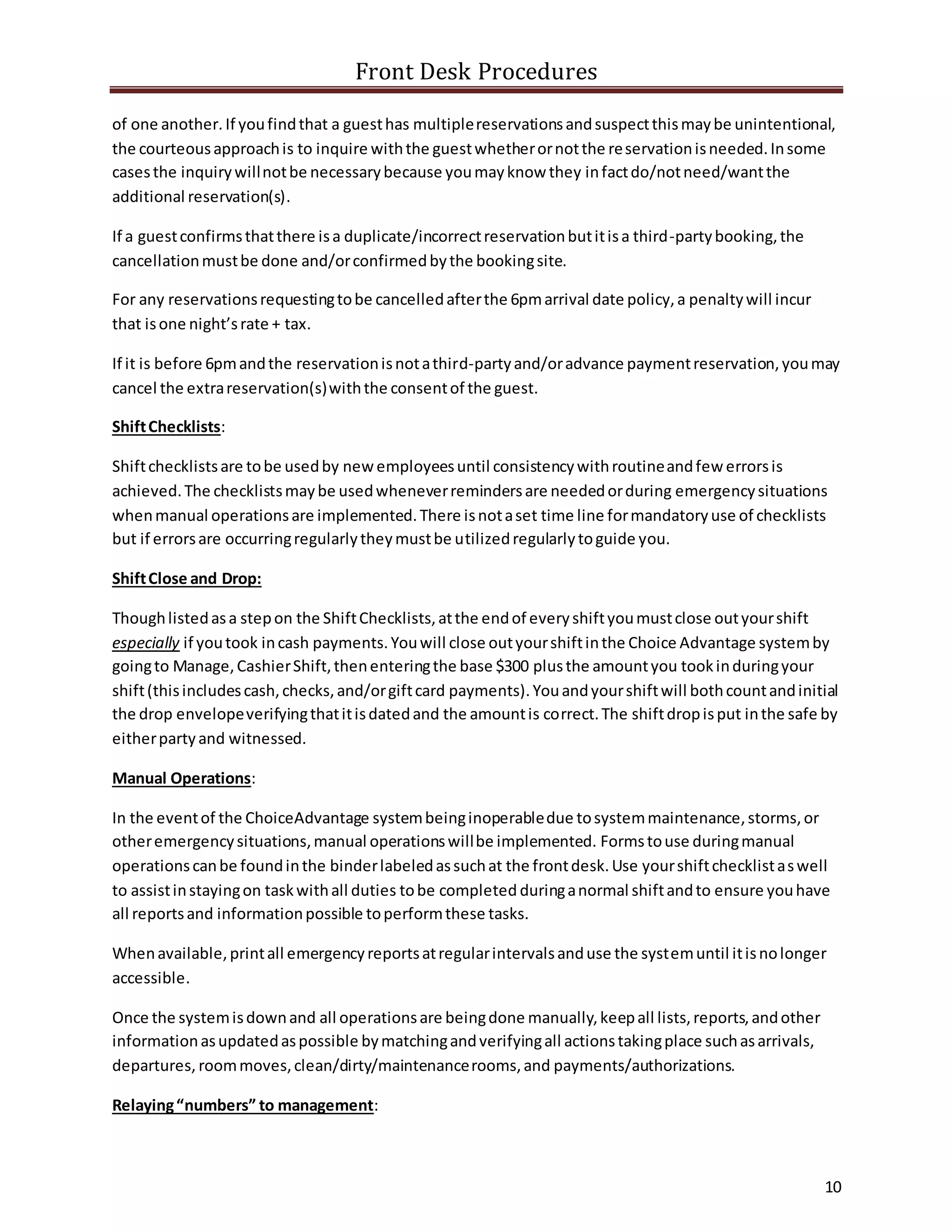 Front Desk Procedures | DOCX