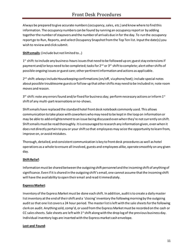 Front Desk Procedures | DOCX