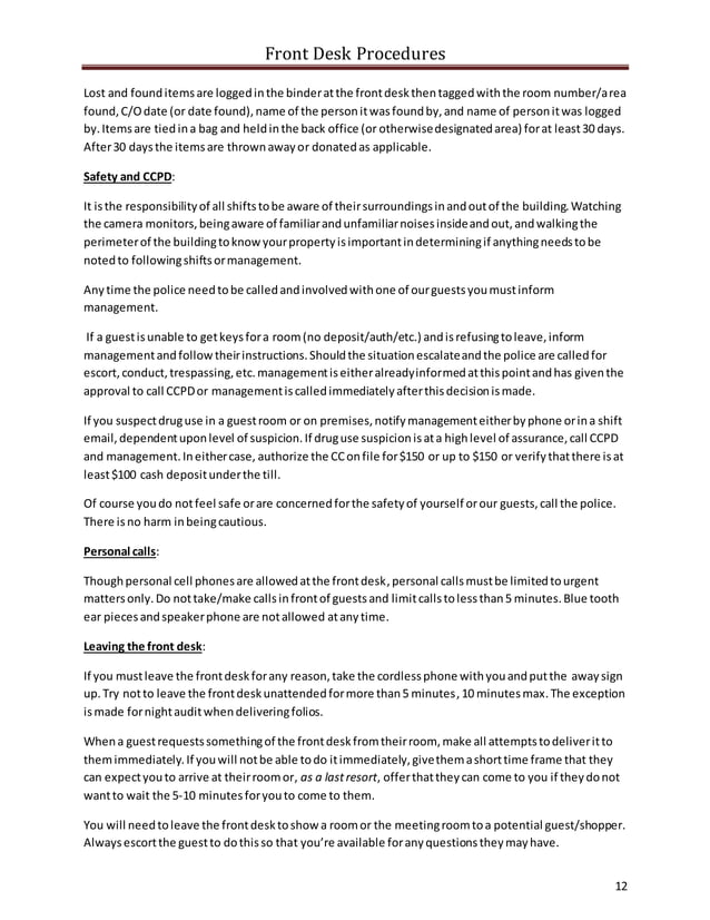 Front Desk Procedures | DOCX