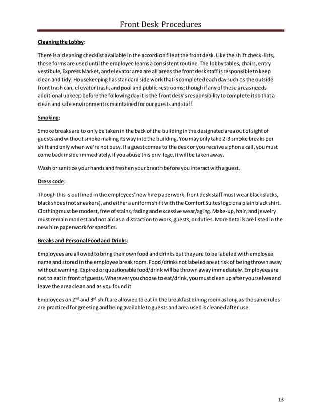 Front Desk Procedures | DOCX