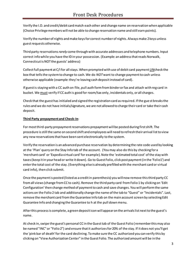 Front Desk Procedures | DOCX