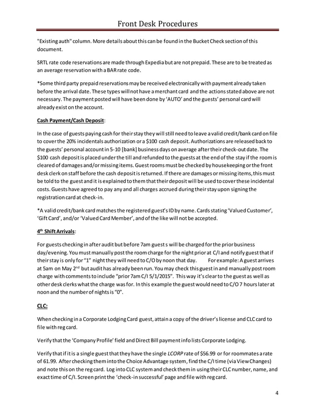 Front Desk Procedures | DOCX