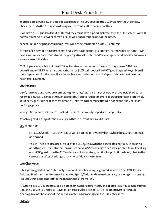 Front Desk Procedures | DOCX