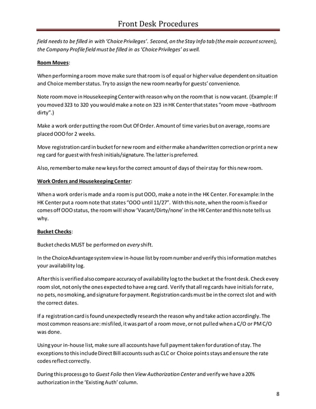 Front Desk Procedures | DOCX