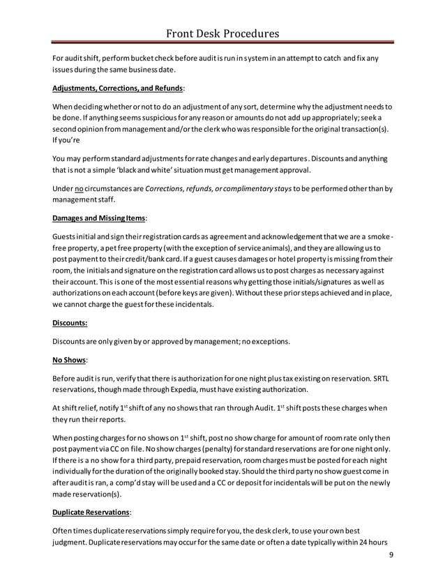 Front Desk Procedures | DOCX