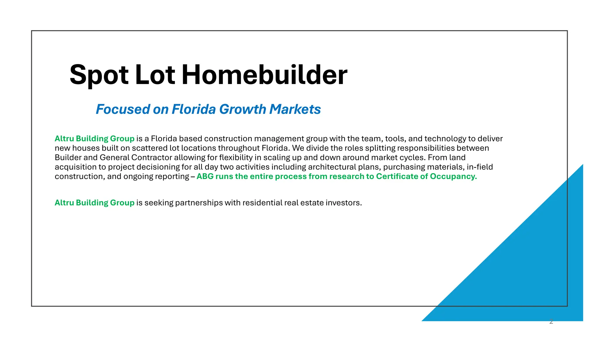 Altru Building Group - Spot Lot Florida Builders | PPT