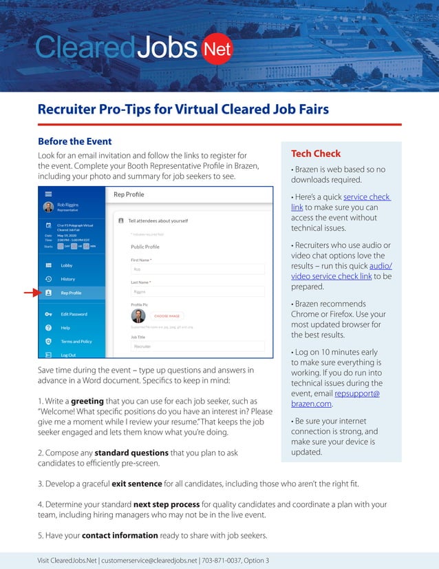 Recruiter Pro-Tips for Virtual Cleared Job Fairs | PDF | Web ...