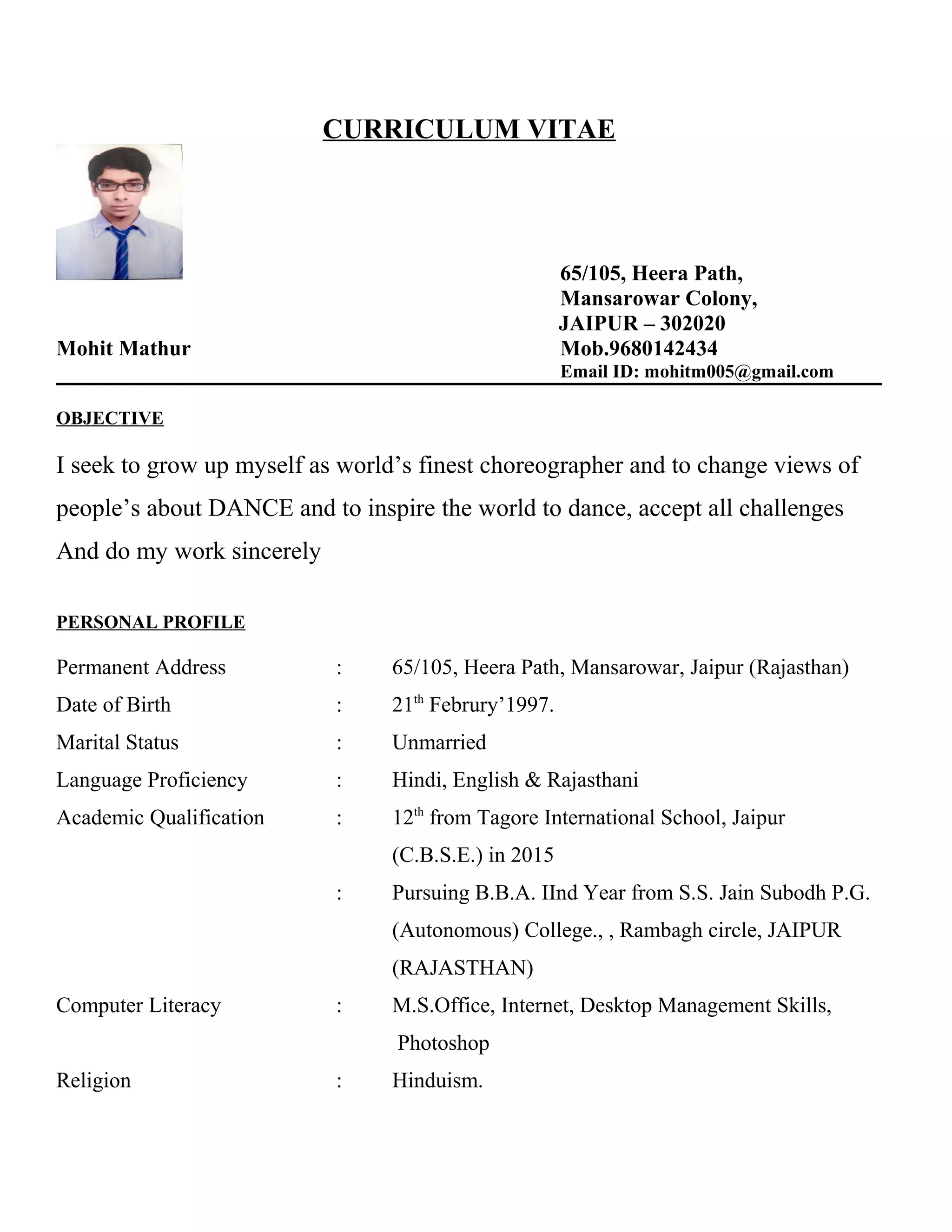 CURRUCULUM VITAE(Mohit Mathur) | DOC