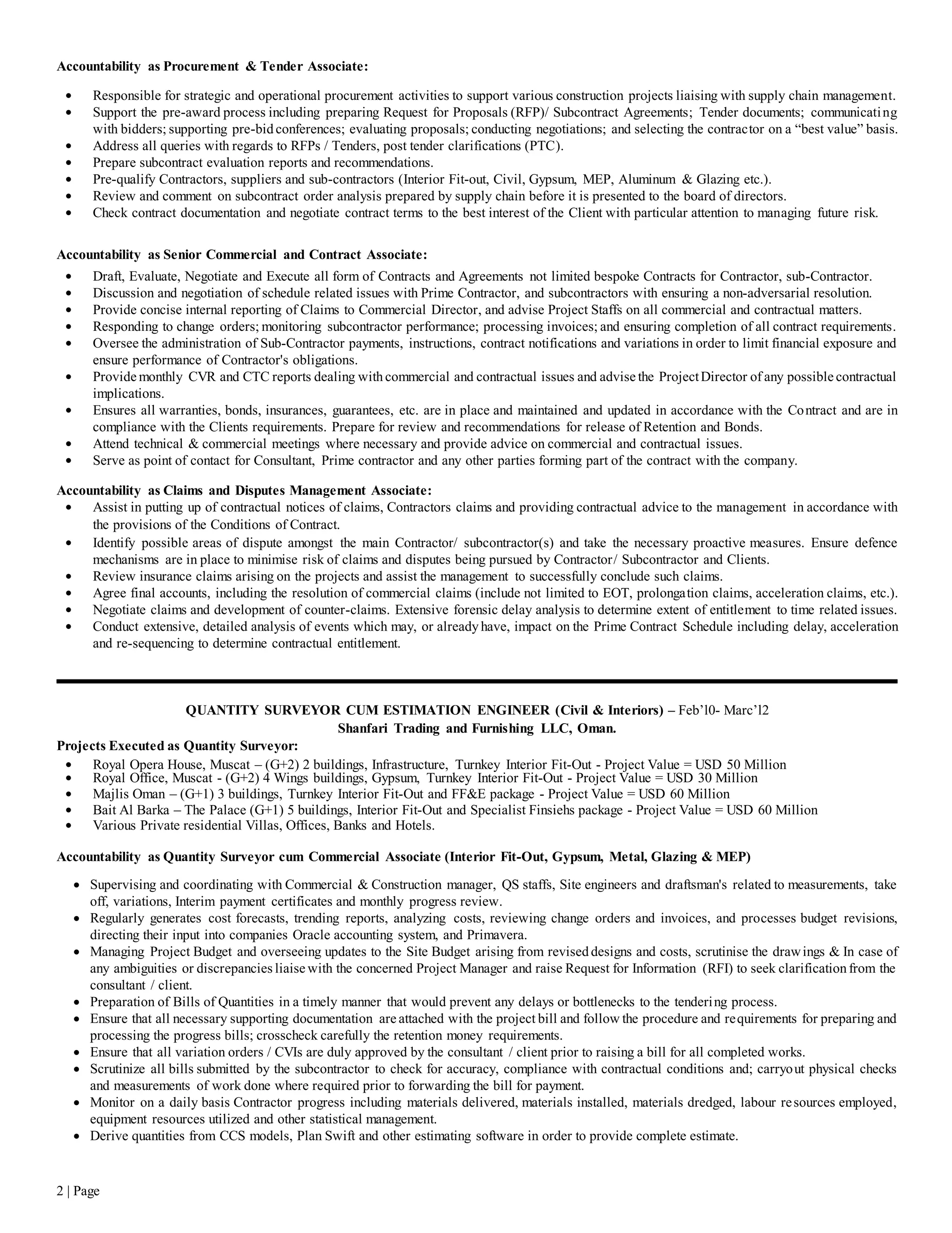 Quantity Surveyor - Riyas AM | DOCX