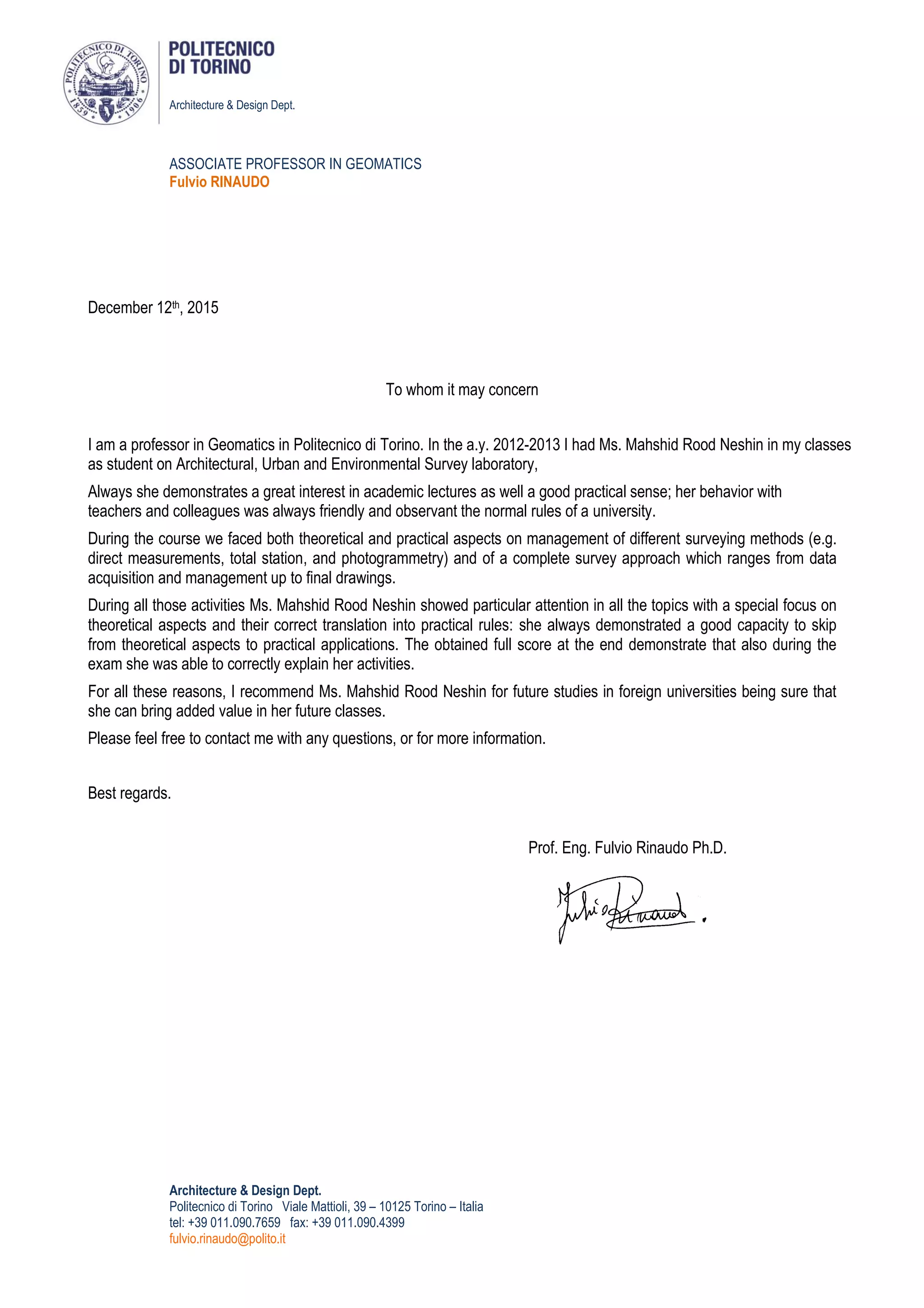 recomandation letter Mahshid Rood Neshin | PDF