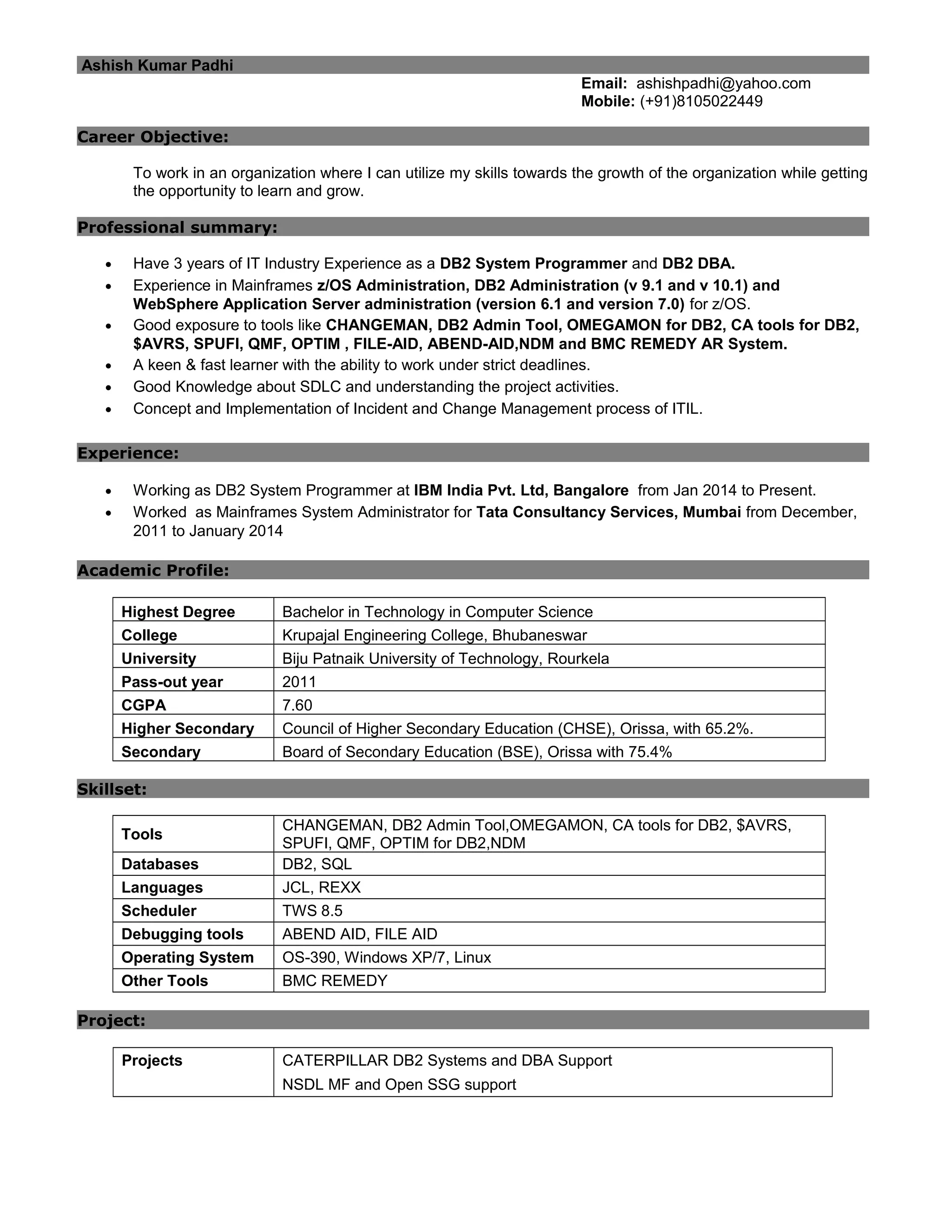 Ashish_Resume | DOC | Databases | Computer Software and Applications