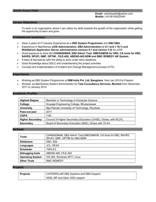 Ashish_Resume | DOC | Databases | Computer Software and Applications