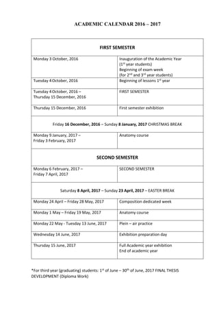 academic calendar 2016 2017