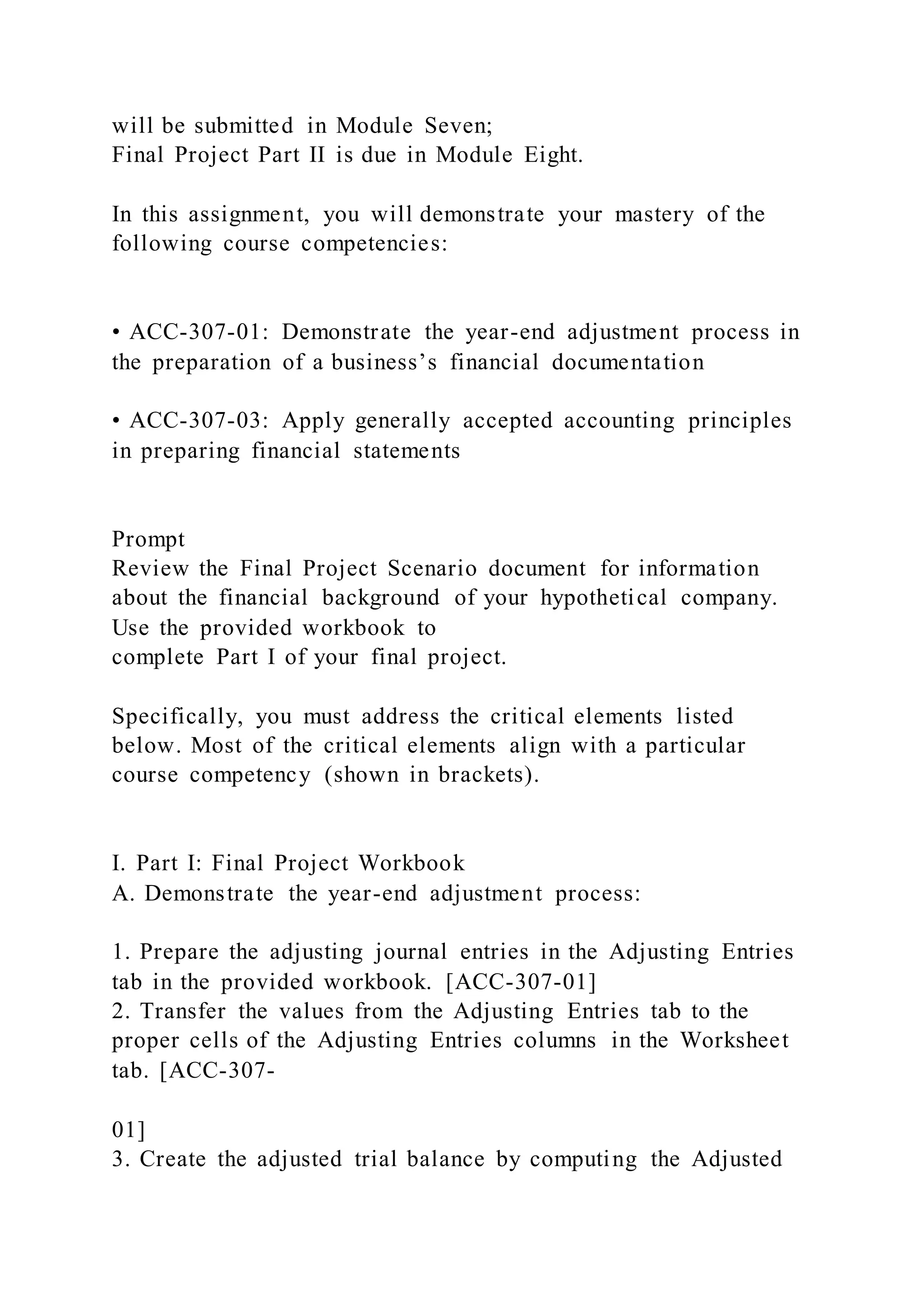 1 ACC 307 Final Project Part I Guidelines and Rubric | DOCX