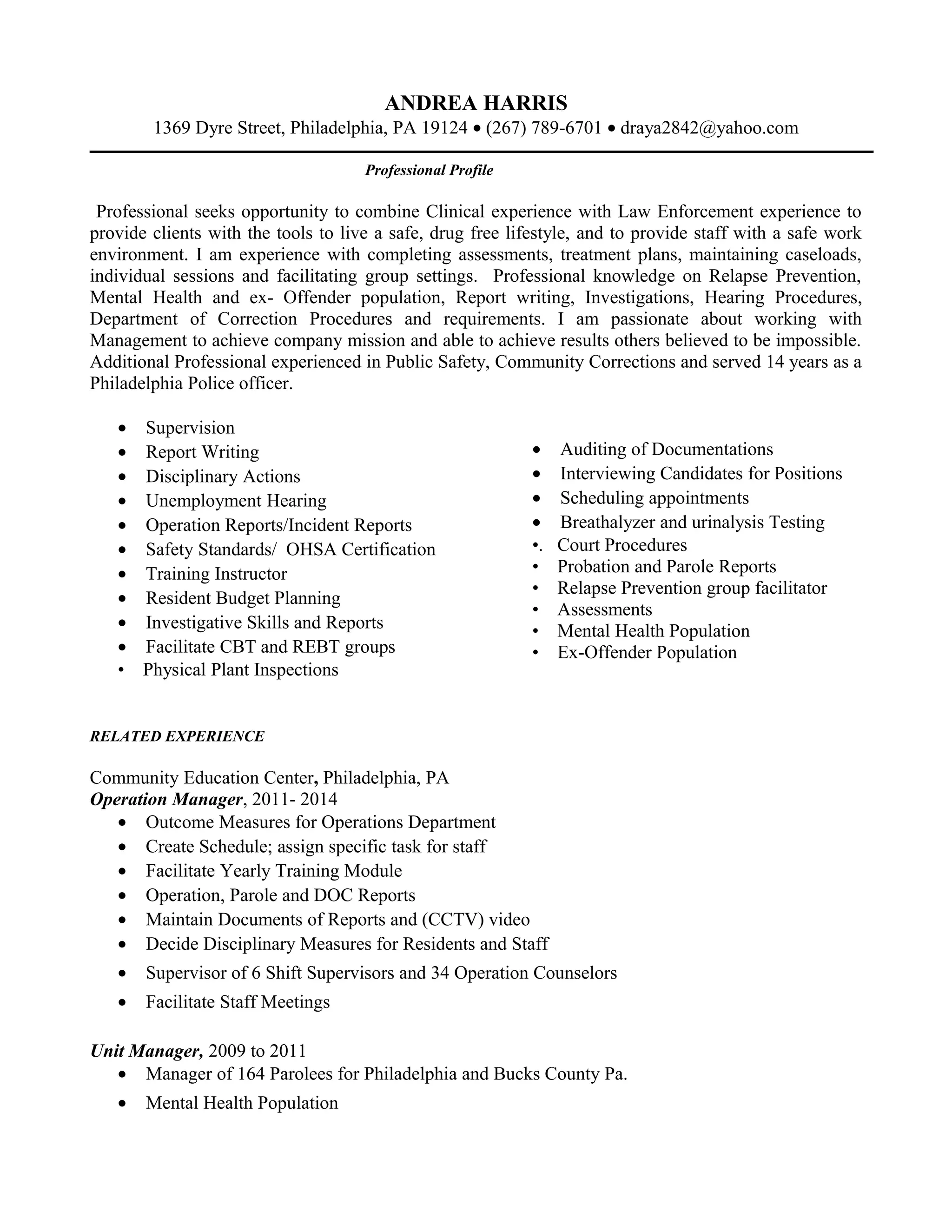 ANDREA HARRIS resume 2014 | DOC