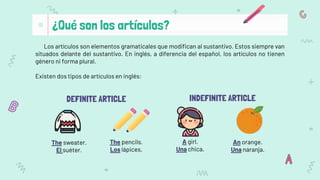 El artículo definido y el articulo indefinido en inglés. | PPTX