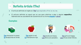 El artículo definido y el articulo indefinido en inglés. | PPTX