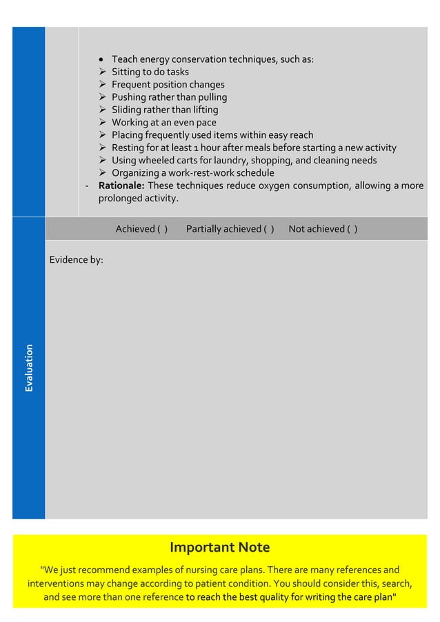 Activity Intolerance Nursing Care Plan | PDF | Physical Therapy | Wellness