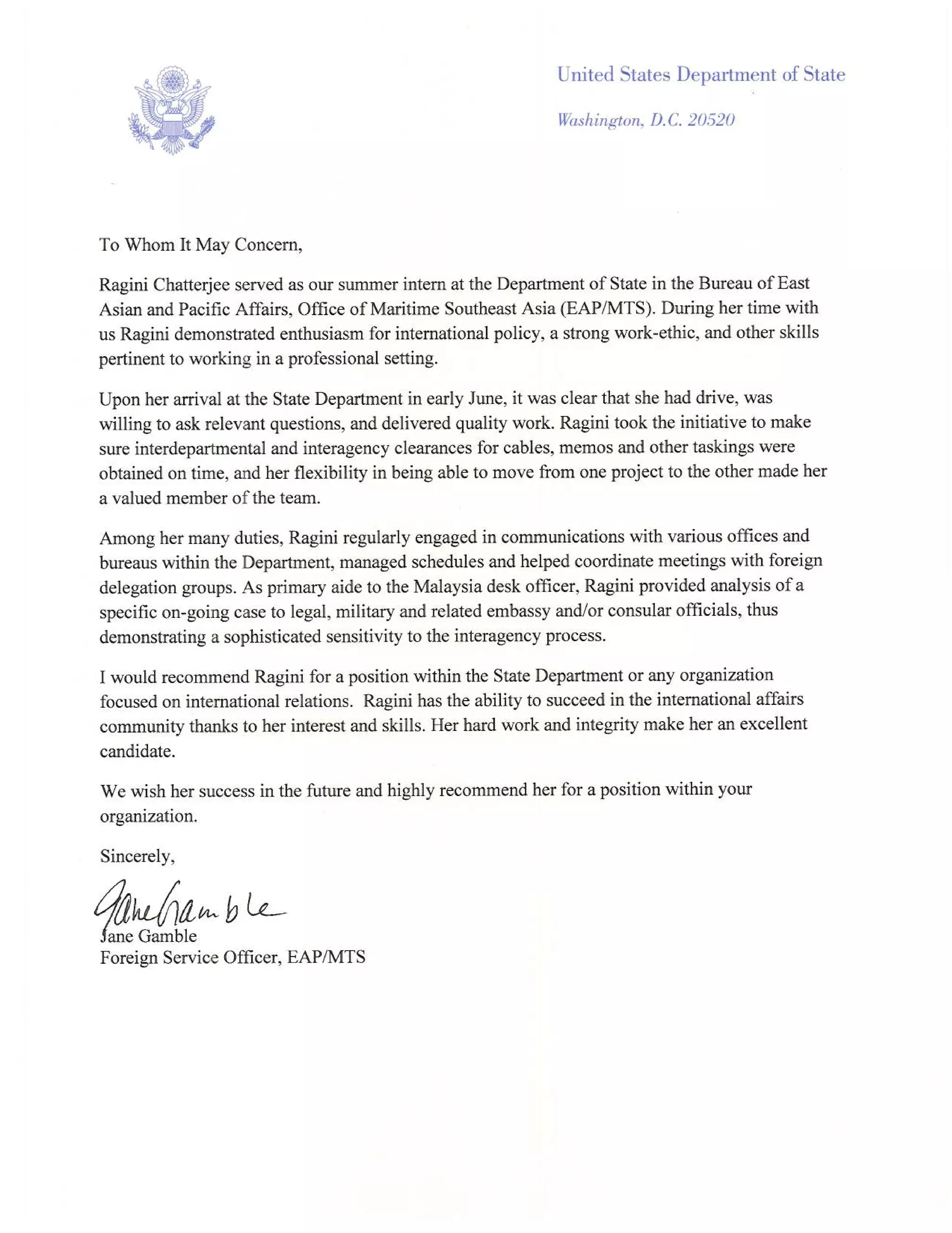 State Department Recommendation | PDF