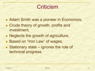 Brief review of Adam Smith's main concepts of growth. | PPSX