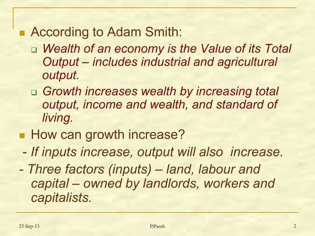 Brief review of Adam Smith's main concepts of growth. | PPSX