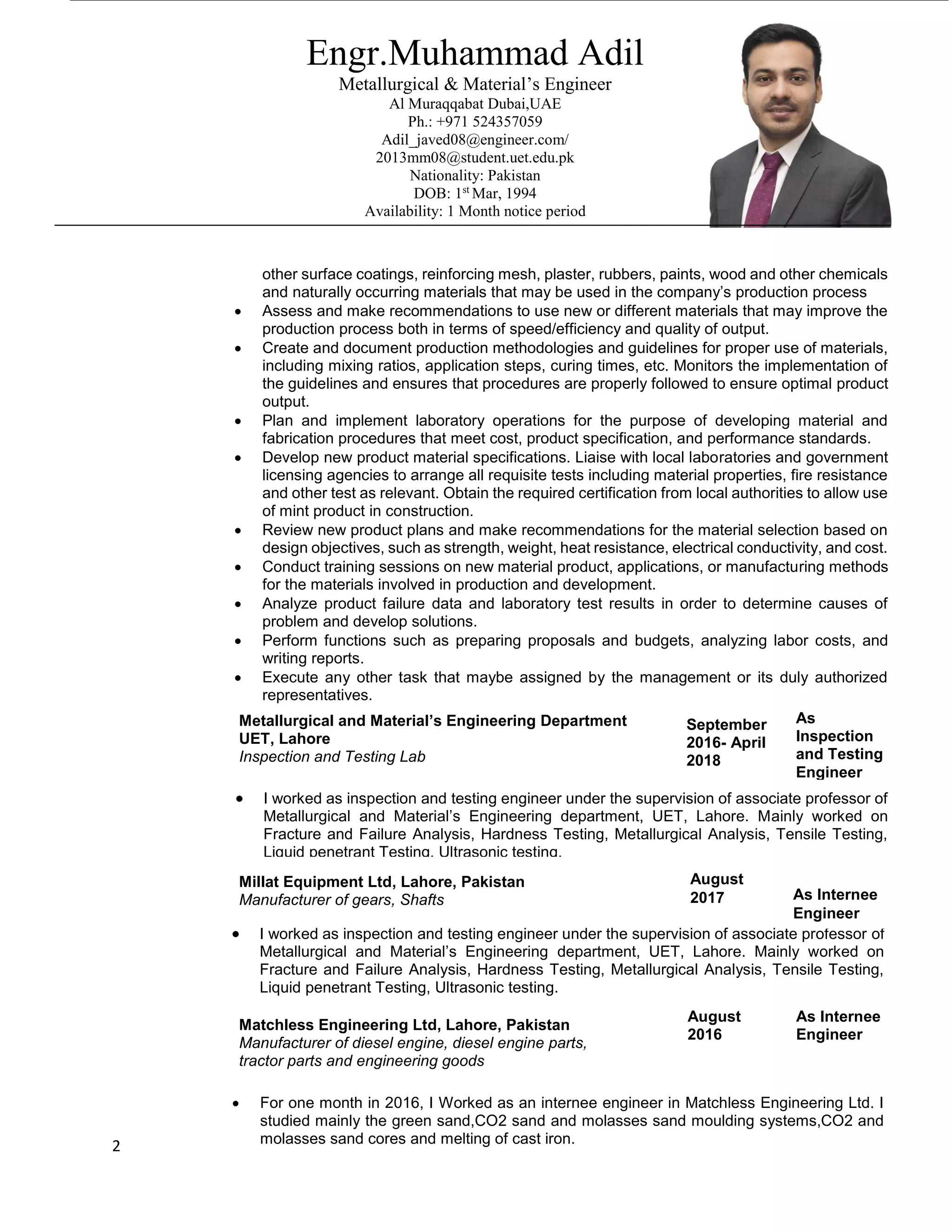 1 adil javed metallurgical and materials engineering resume | PDF