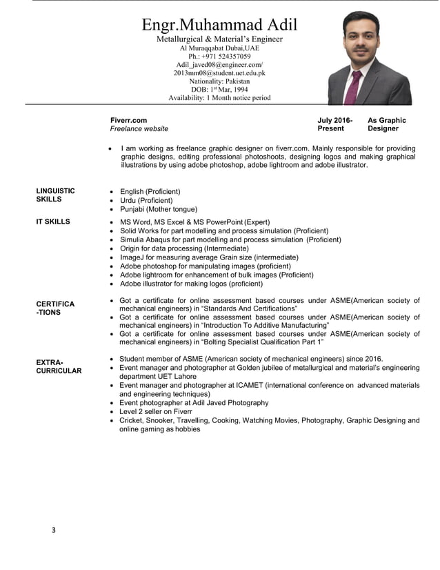 1 adil javed metallurgical and materials engineering resume | PDF