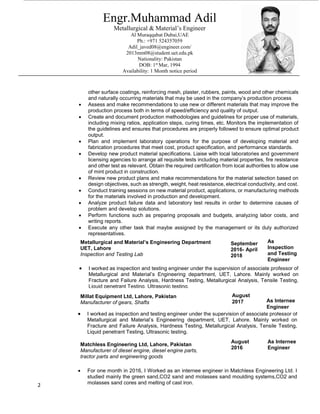 1 adil javed metallurgical and materials engineering resume | PDF