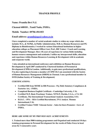 TRAINER PROFILE | PDF | Professional School | Postgraduate Education