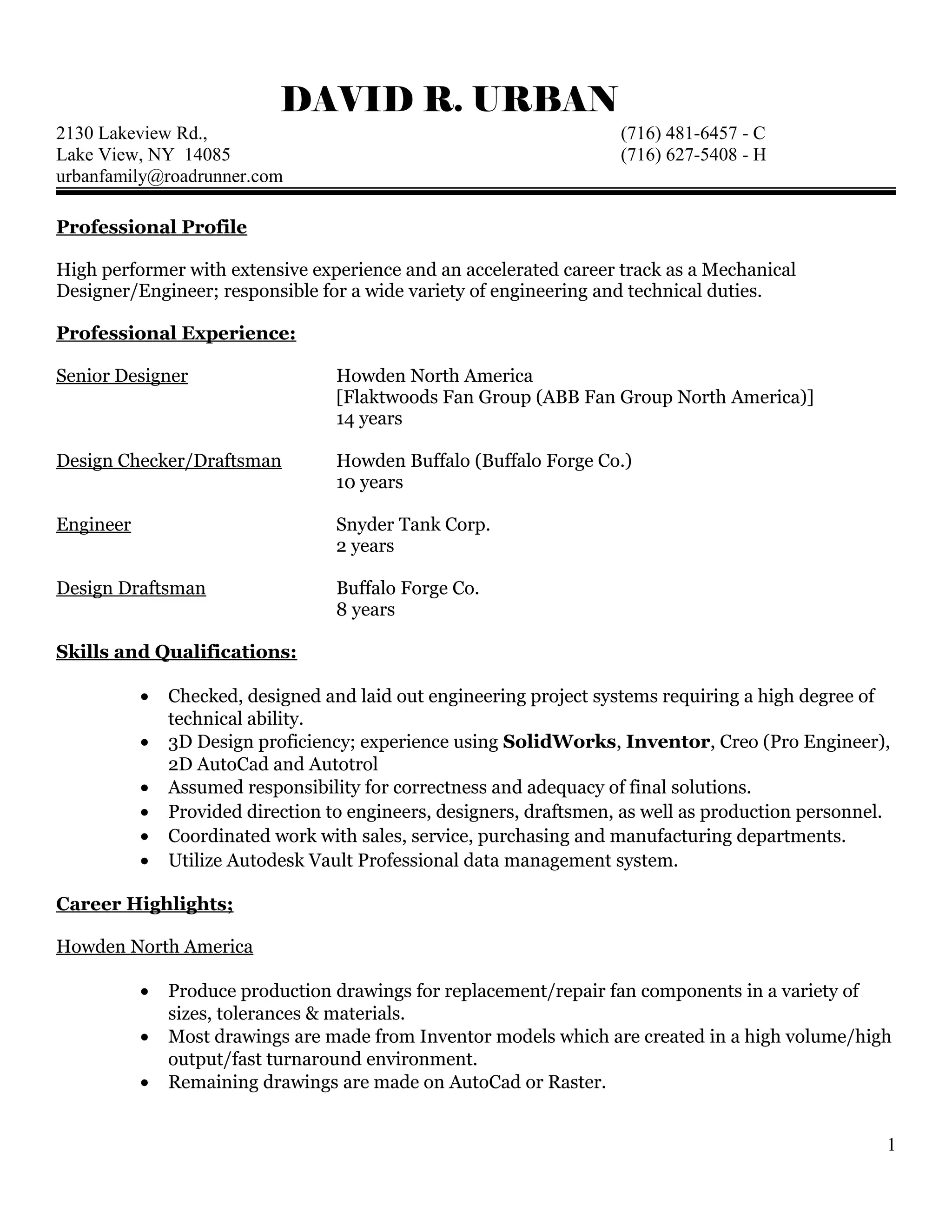 David Urban Resume Updated Apr 2015 | PDF