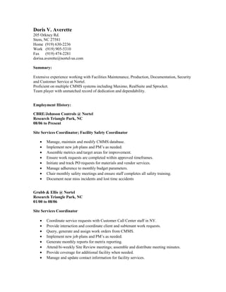 Doris V Averette resume | DOC