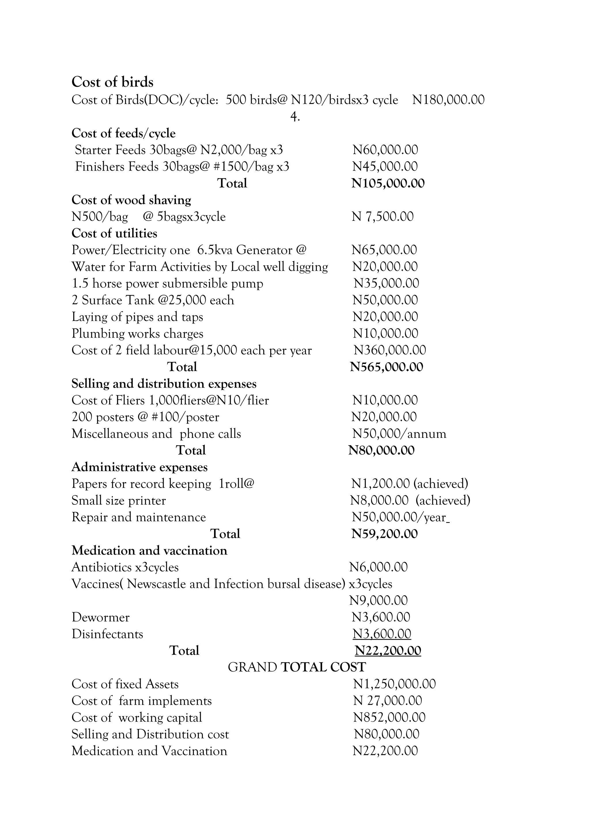 BUSINESS PLAN FOR A POULTRY FARM INVESTMENT | DOC