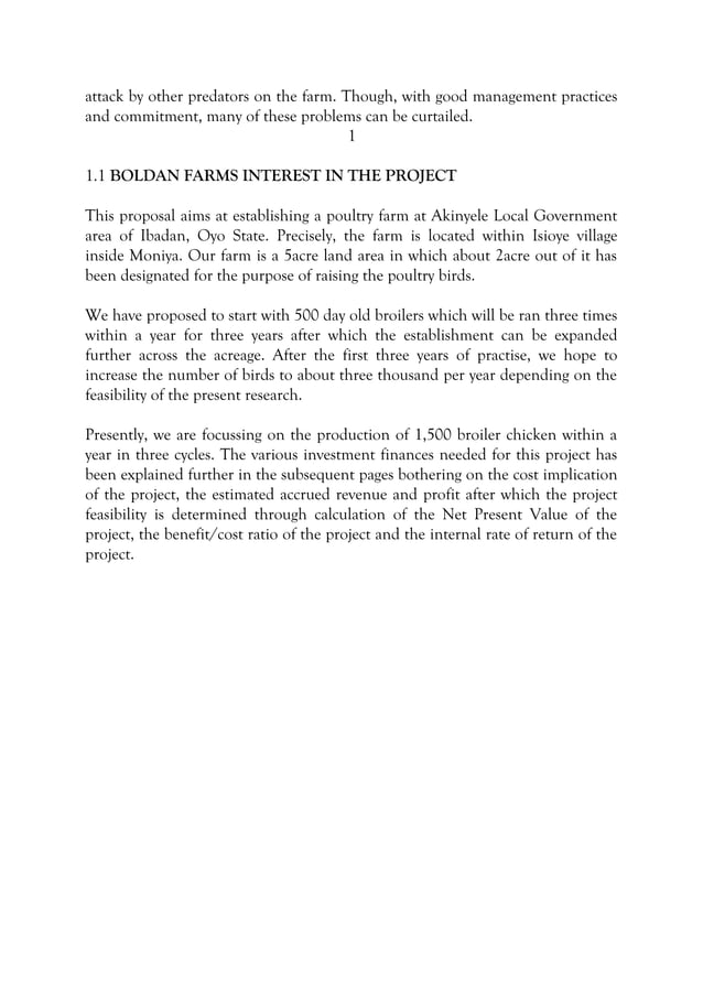 BUSINESS PLAN FOR A POULTRY FARM INVESTMENT | DOC