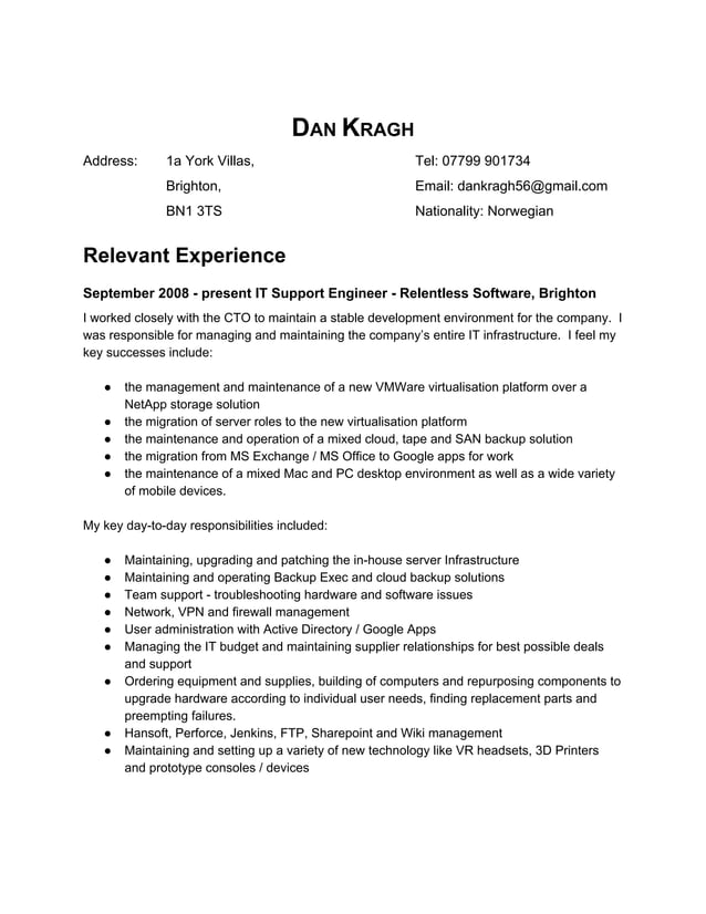 DanKraghCV | PDF | IT and Internet Support | Internet