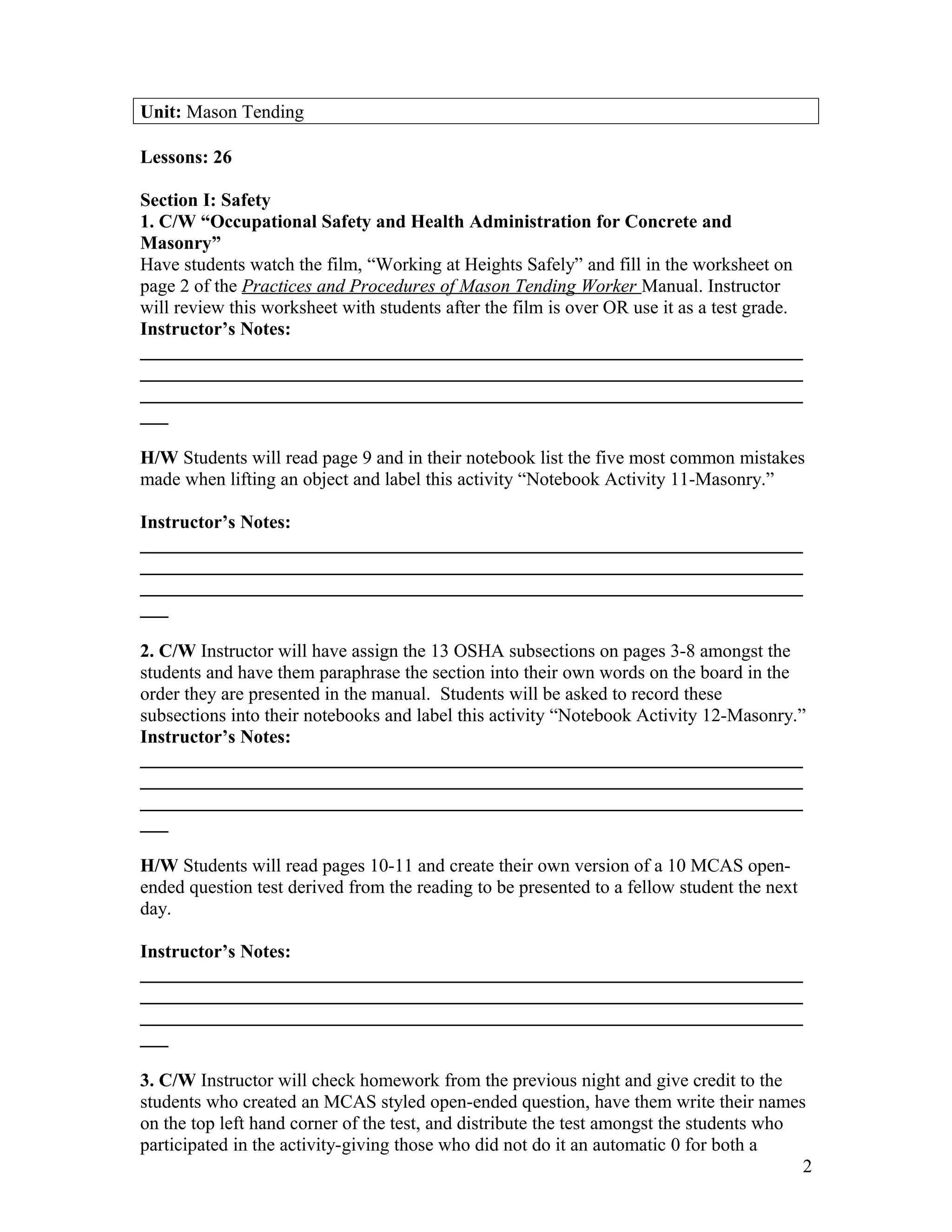 Mason Tending Curriculum | DOC