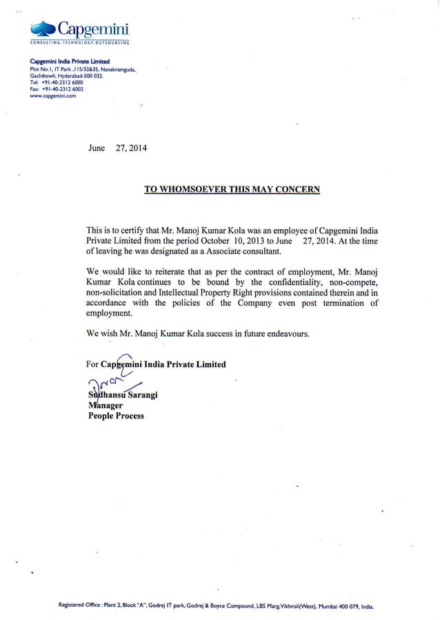 Experience_Letter_Capgemini.PDF | Business | Business and Finance