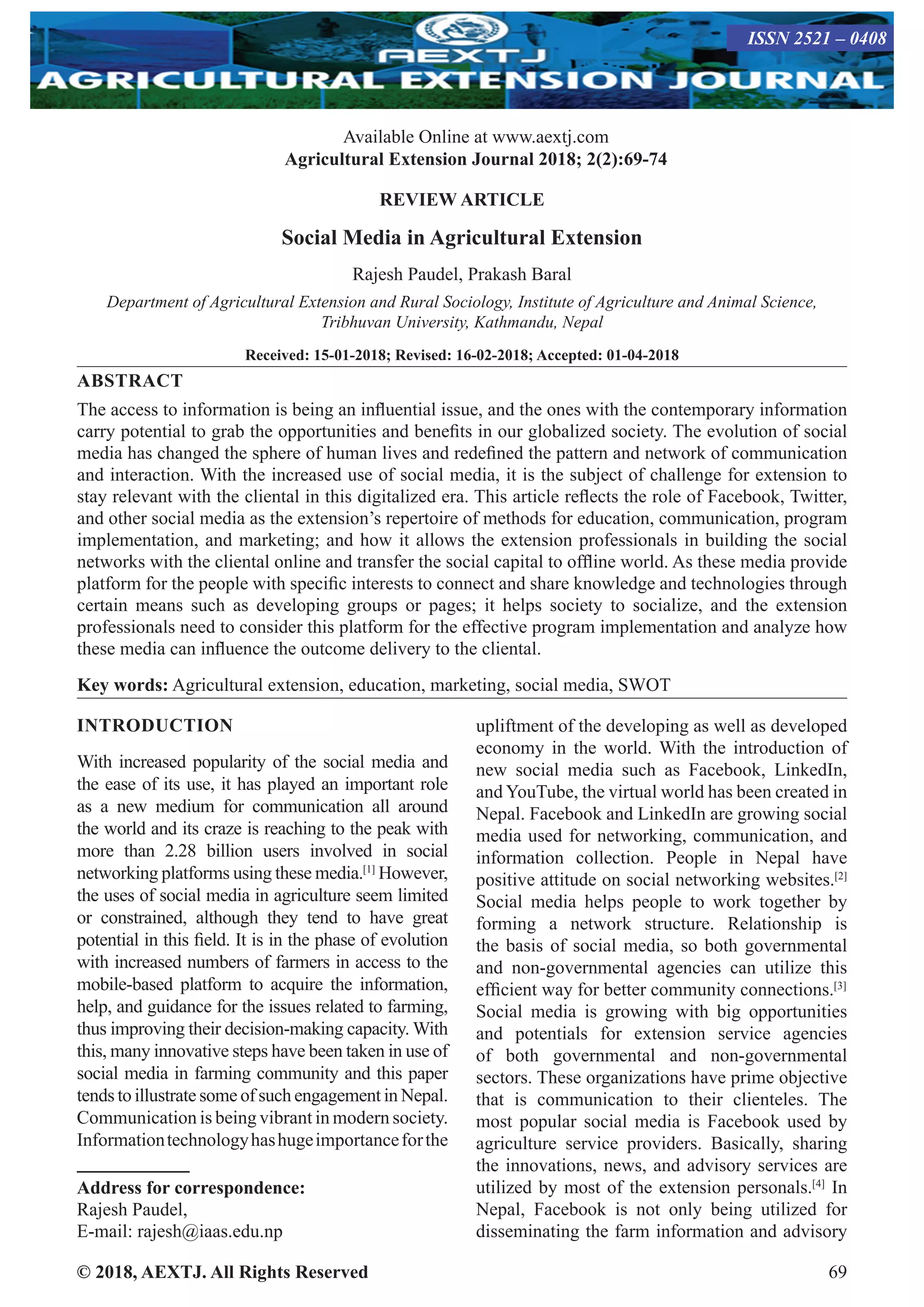 Social Media in Agricultural Extension | PDF