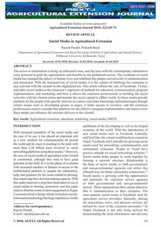 Social Media in Agricultural Extension | PDF