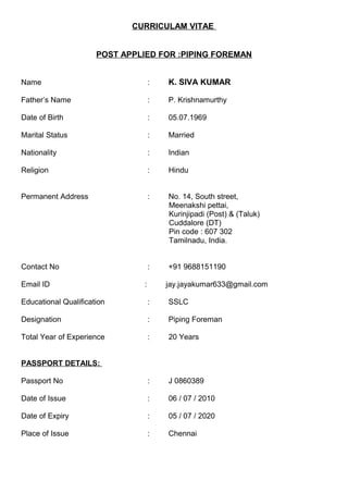 piping foreman resume | DOC